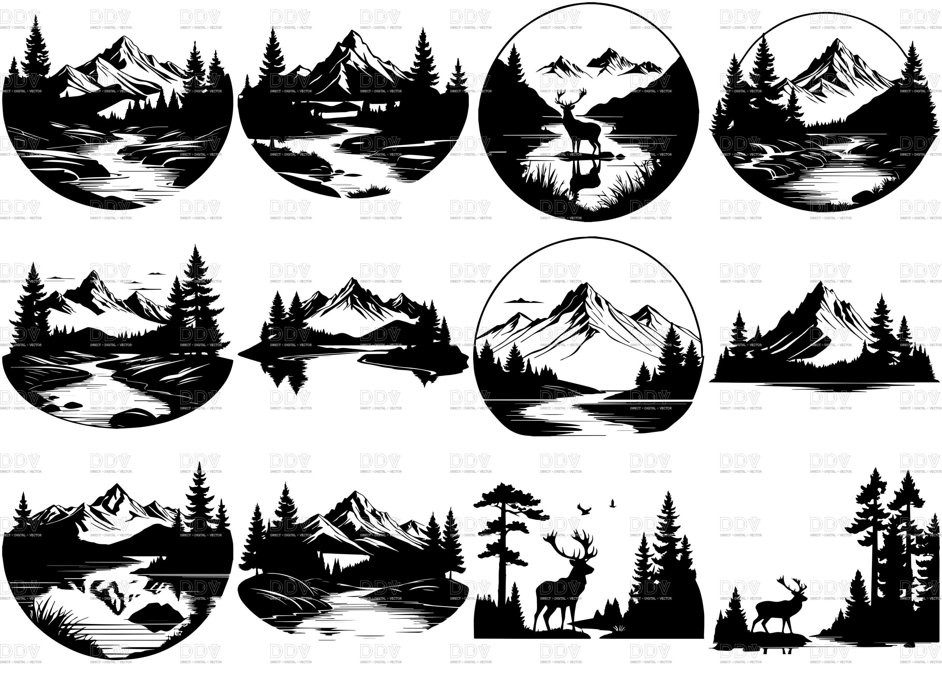Mountain Landscape SVG Bundle: Forest Vector Cut Files (digital ...