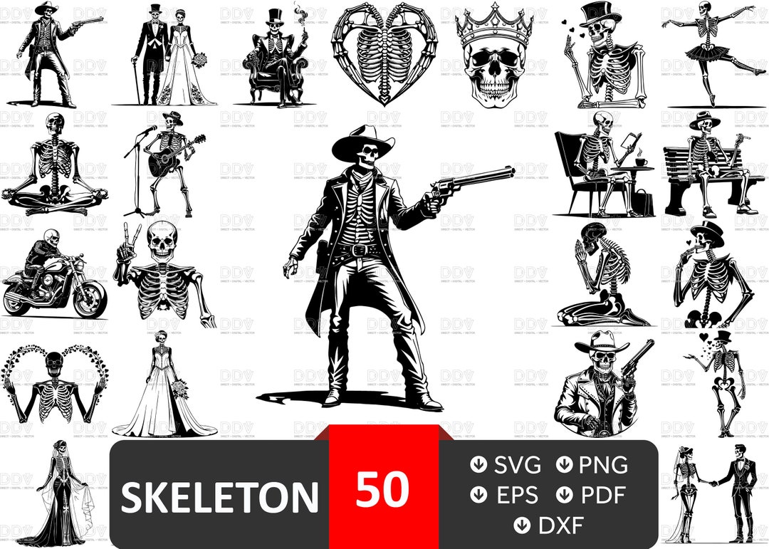 Skeleton Svg, Skeleton Svg Bundle, Vector File, Skull Svg, Skeleton ...