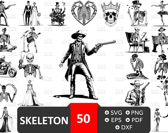 Punk Skeleton Rock and Roll Cut Files | Skater Skull Vector Silhouette ...