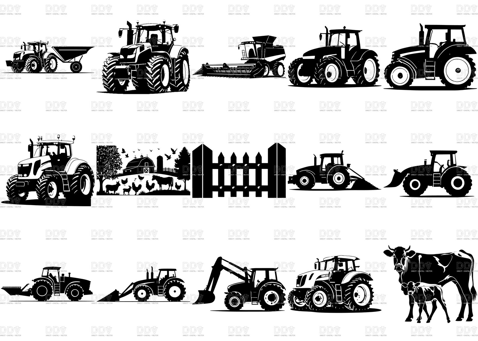 Farm Svg Bundle, Vector File, Farm Clipart, Barn Svg, Tractor Svg, Farm ...