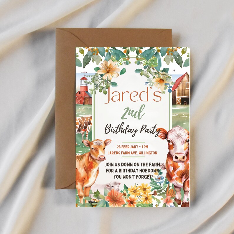 Editable Farm Birthday Invitation Card, Ranch Cow and Calf Birthday ...