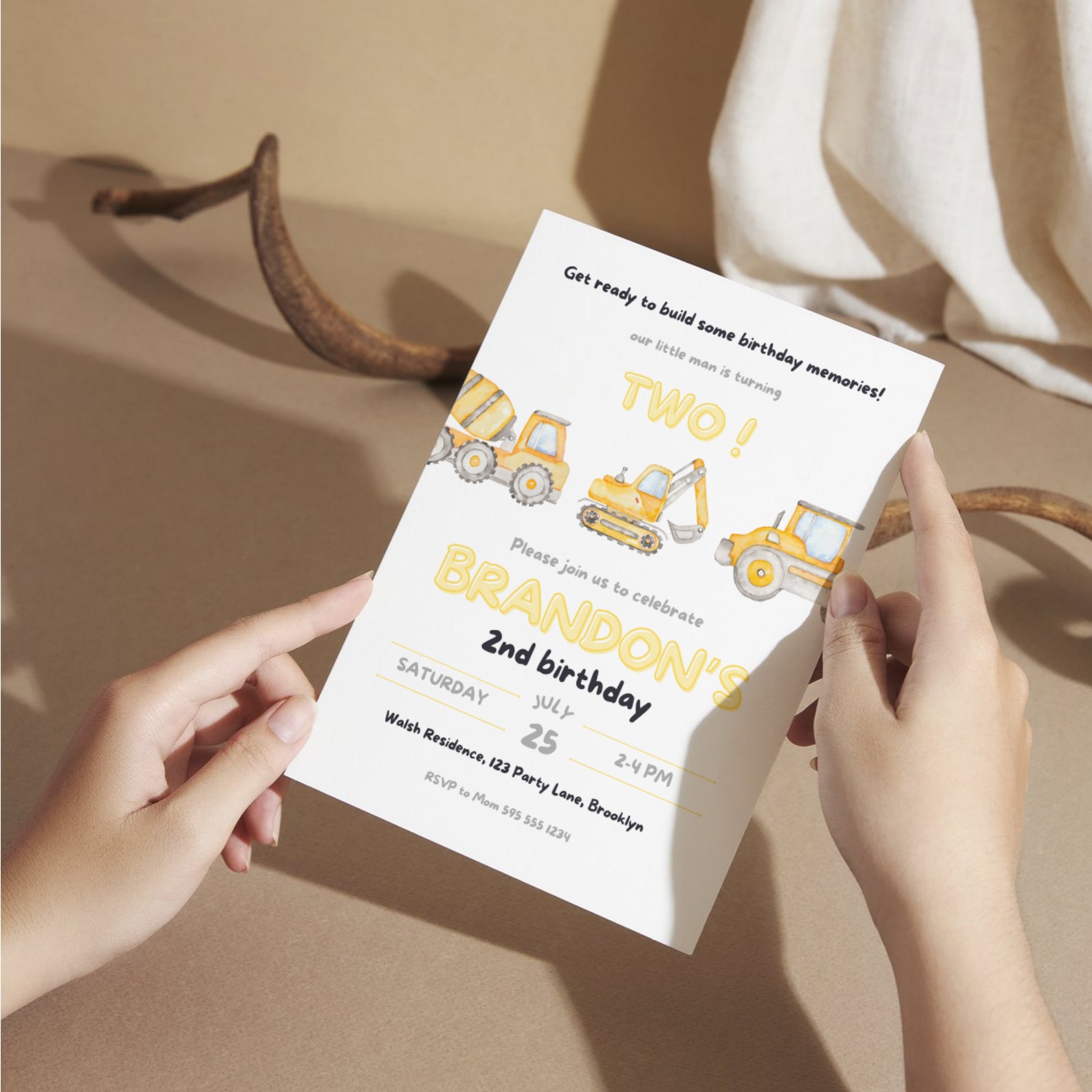 Construction Birthday Invite, Editable Excavator Birthday Party ...