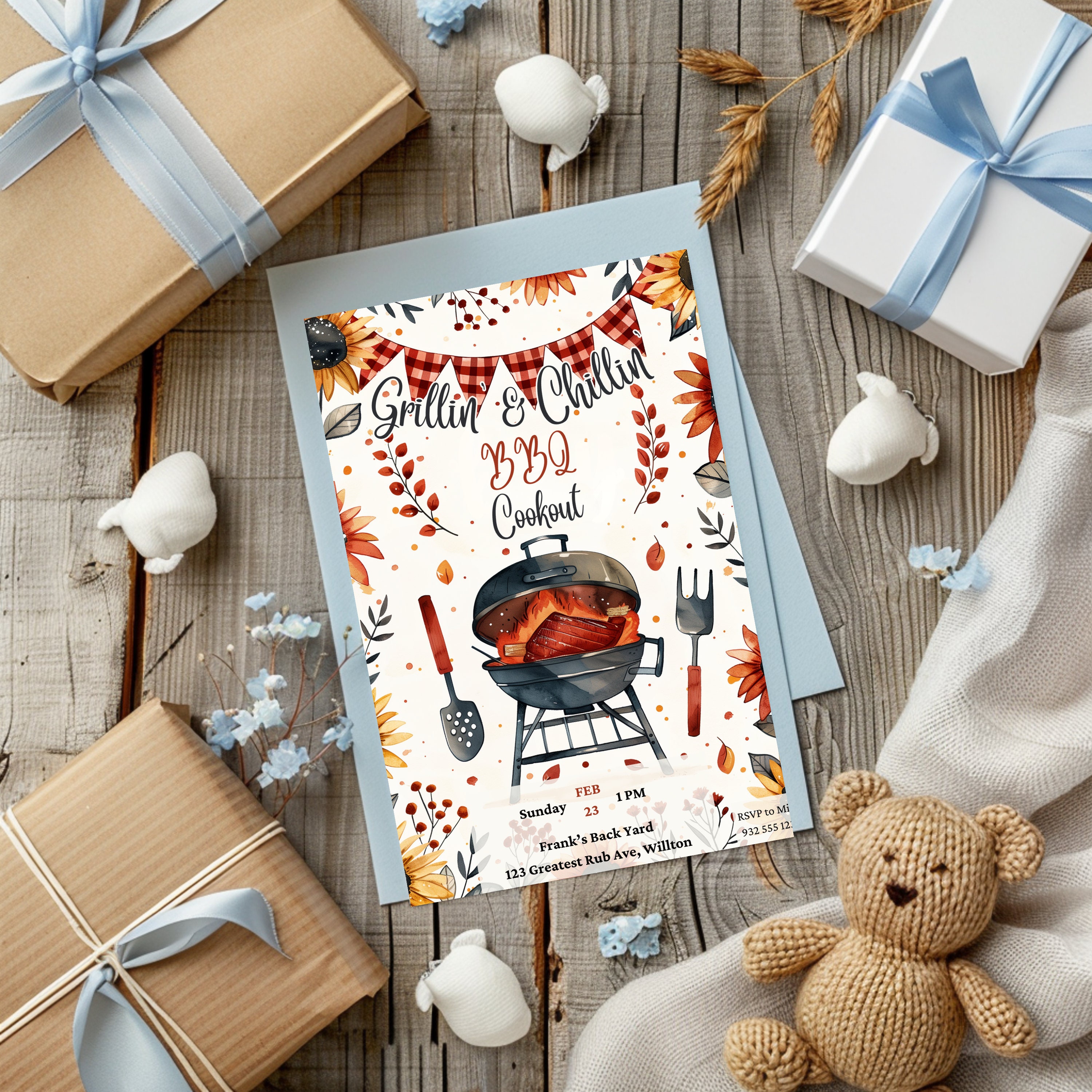 Editable BBQ Invitation, BBQ Birthday Invitation, Backyard Baby Shower ...