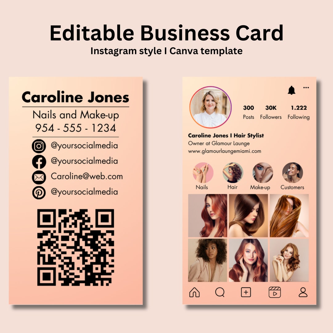 Instagram Business Cards, QR Code Cards, DIY Canva Business Card ...