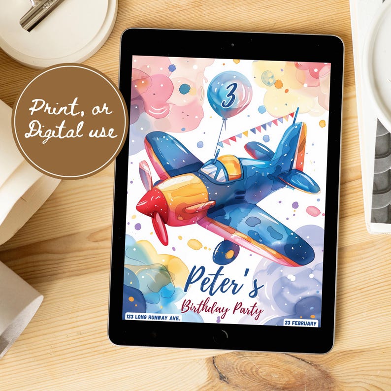 Editable Plane Birthday Invitation, Little Pilot Party Invite, Airplane ...