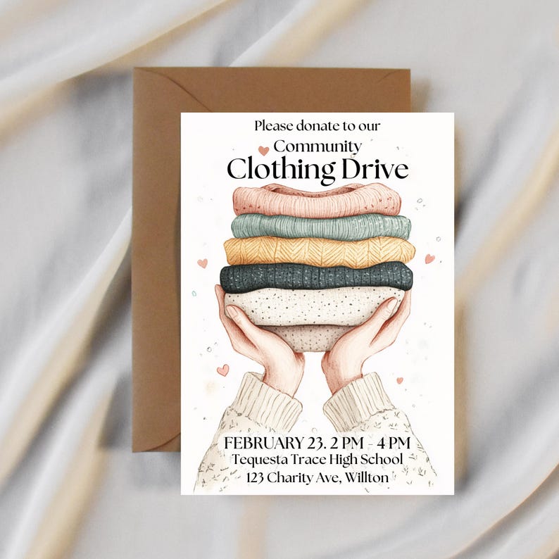 Clothing Donation Drive Invitation, Community Charity Event, Editable ...