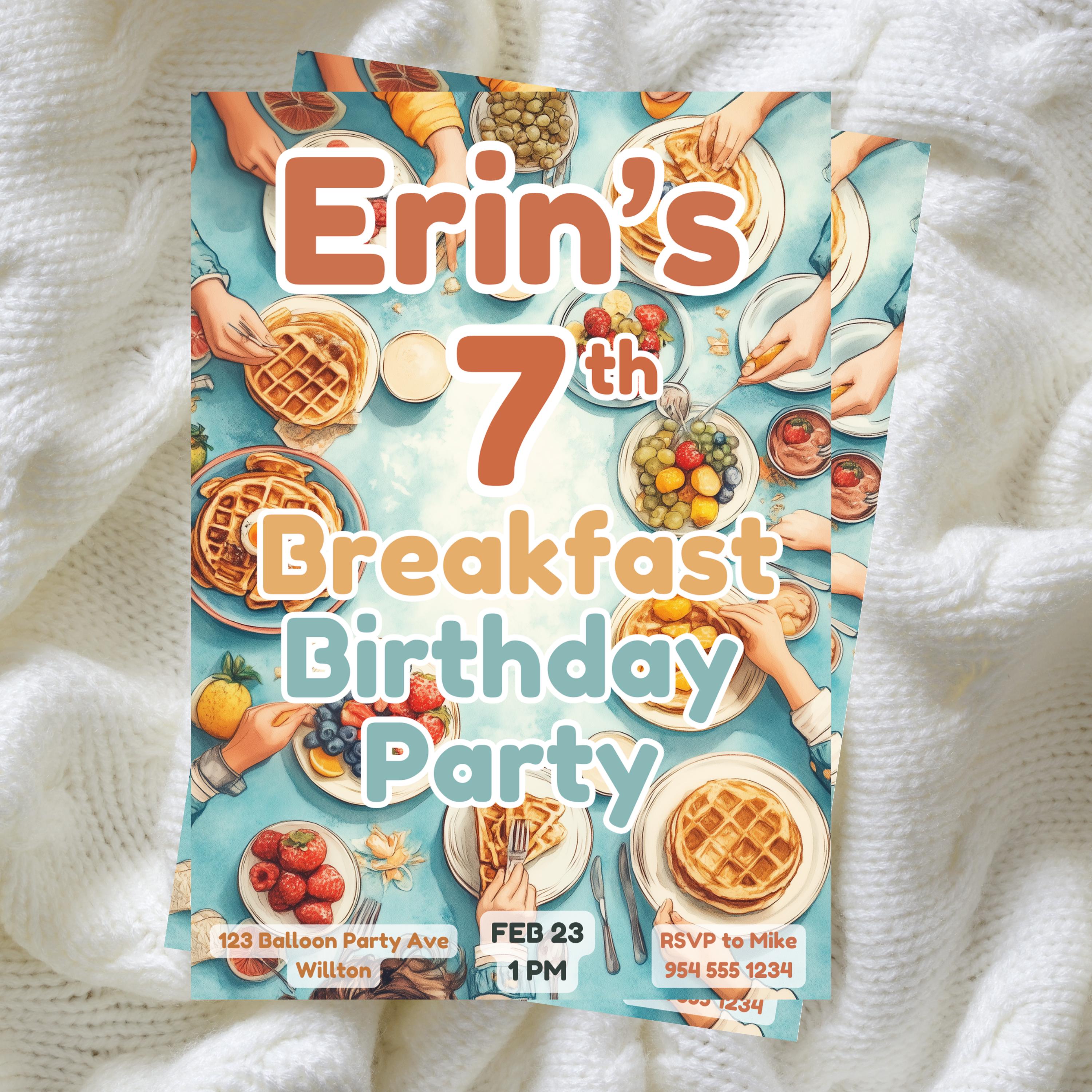 Waffle Party Birthday Invitation, Kids Breakfast Celebration, Editable ...