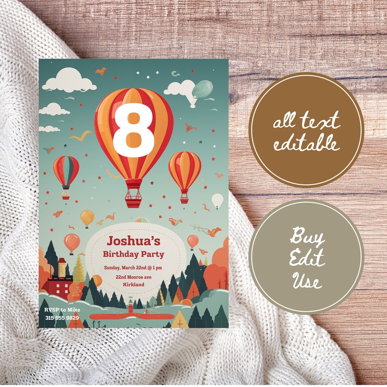 Balloon Birthday Invitation: Editable Canva Template (digital Product ...