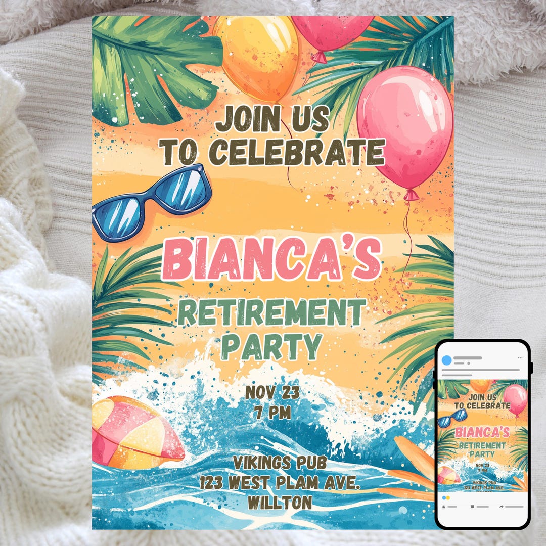 Vacation Theme Retirement Party Invitation: Editable Template (digital ...
