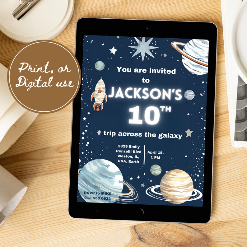 Space Birthday Party Invitation, Customisable Galactic Adventure Card ...