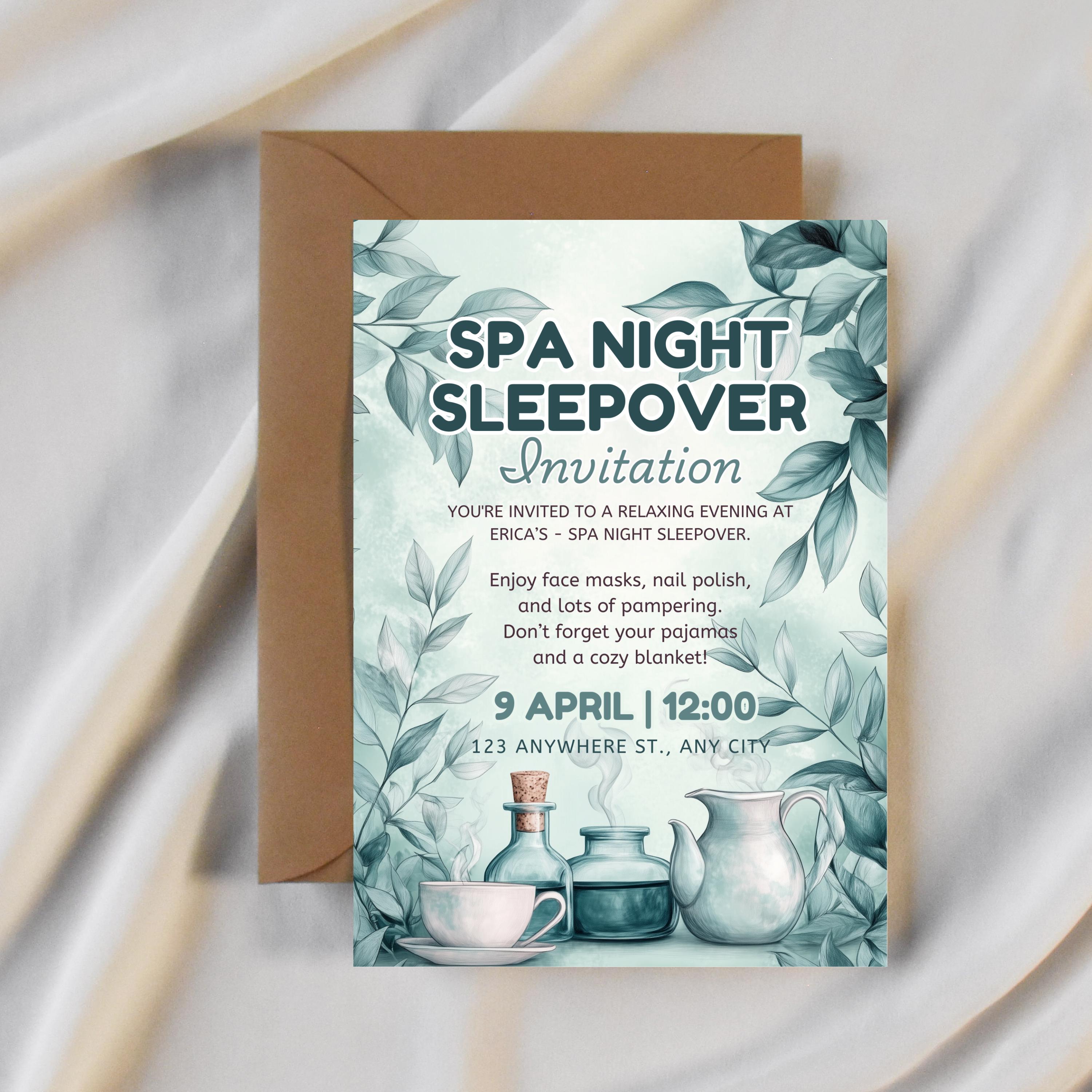 Spa Night Sleepover Invitation: Girls Relaxation Party (editable ...