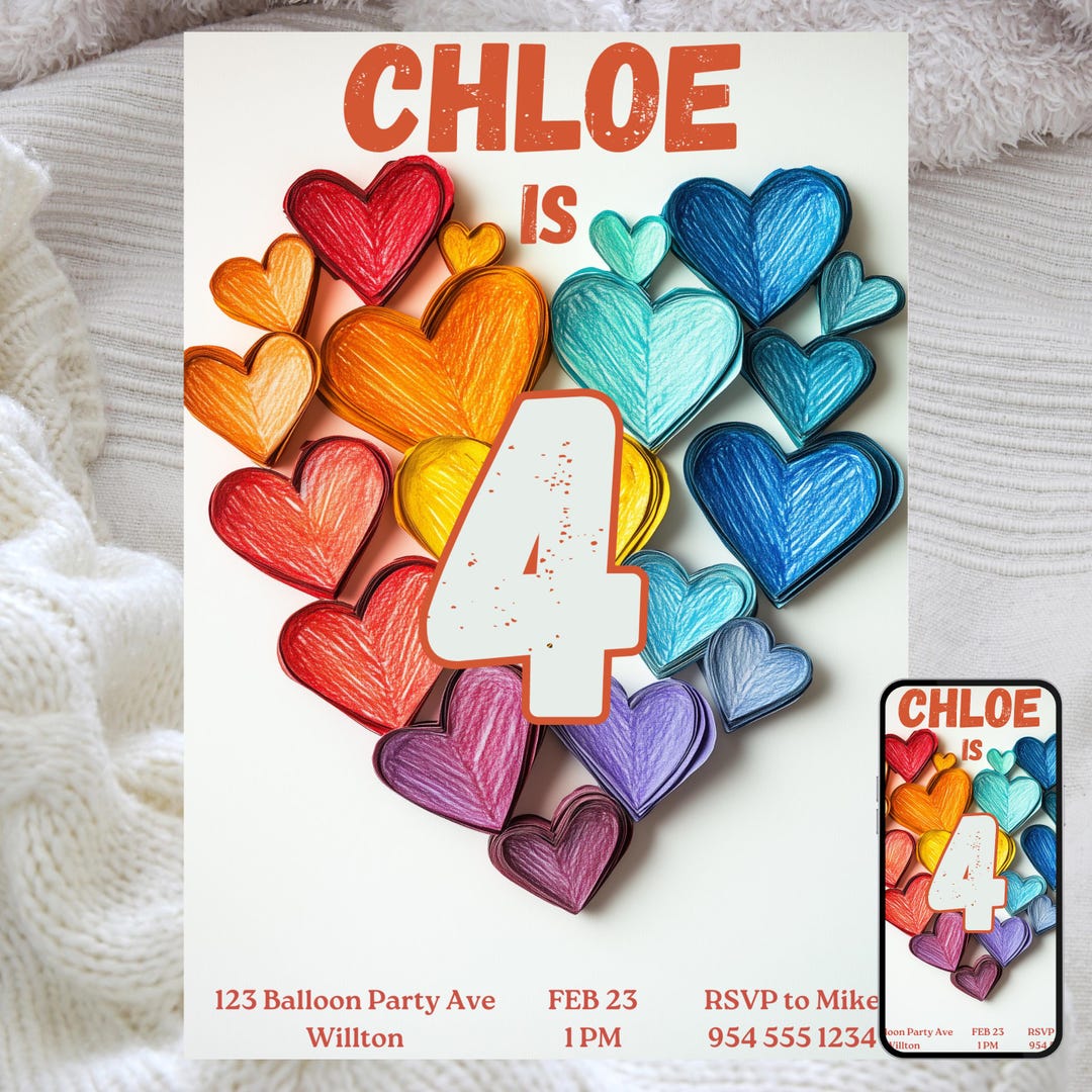 Cute Hearts Birthday Invitation, Paper Cut Design, Sweet Heart Party ...