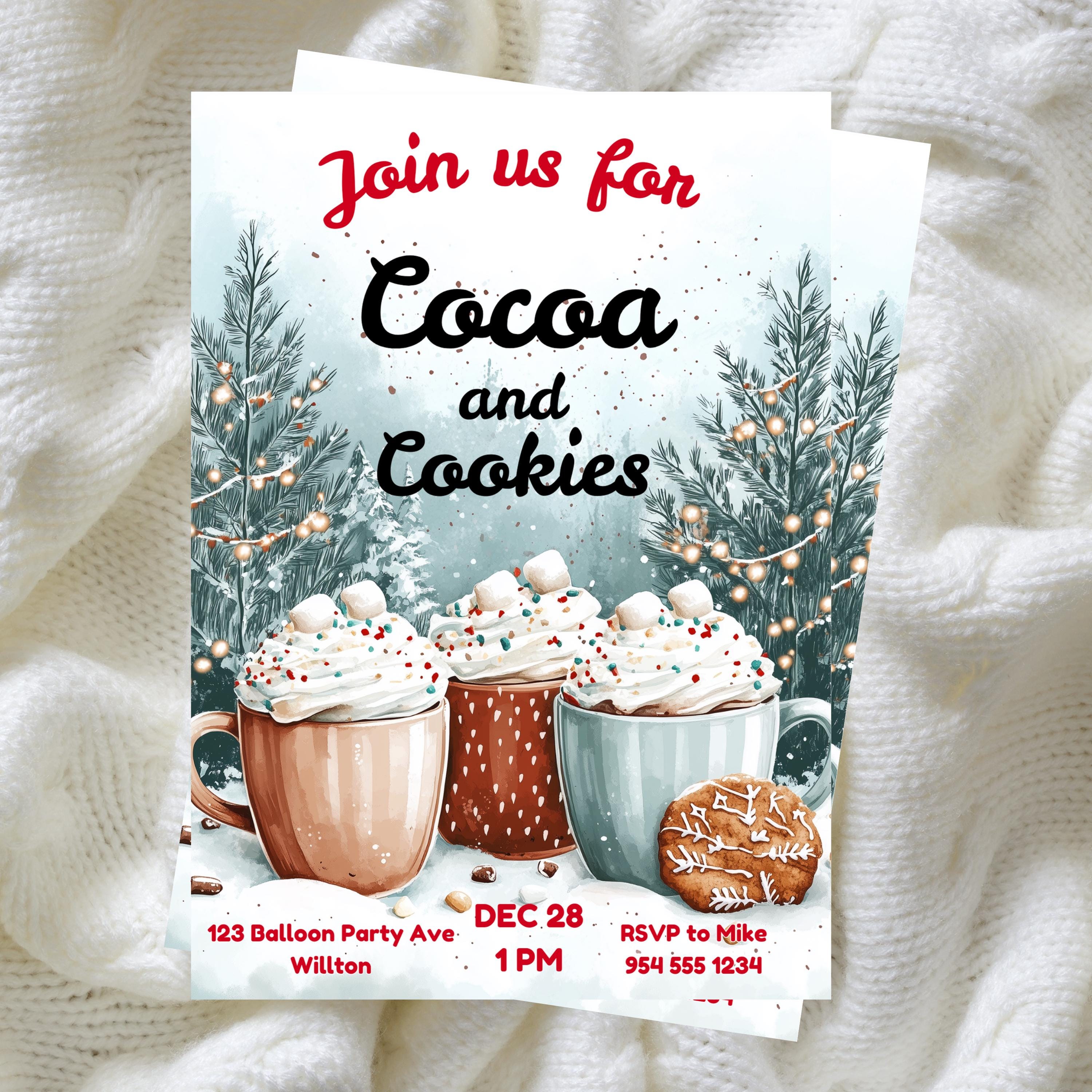 Cookies and Cocoa Invitation, Hot Chocolate Party Invite, Winter ...
