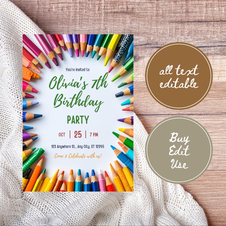 Art Classroom Birthday Invitation: School Supplies Party (canva ...