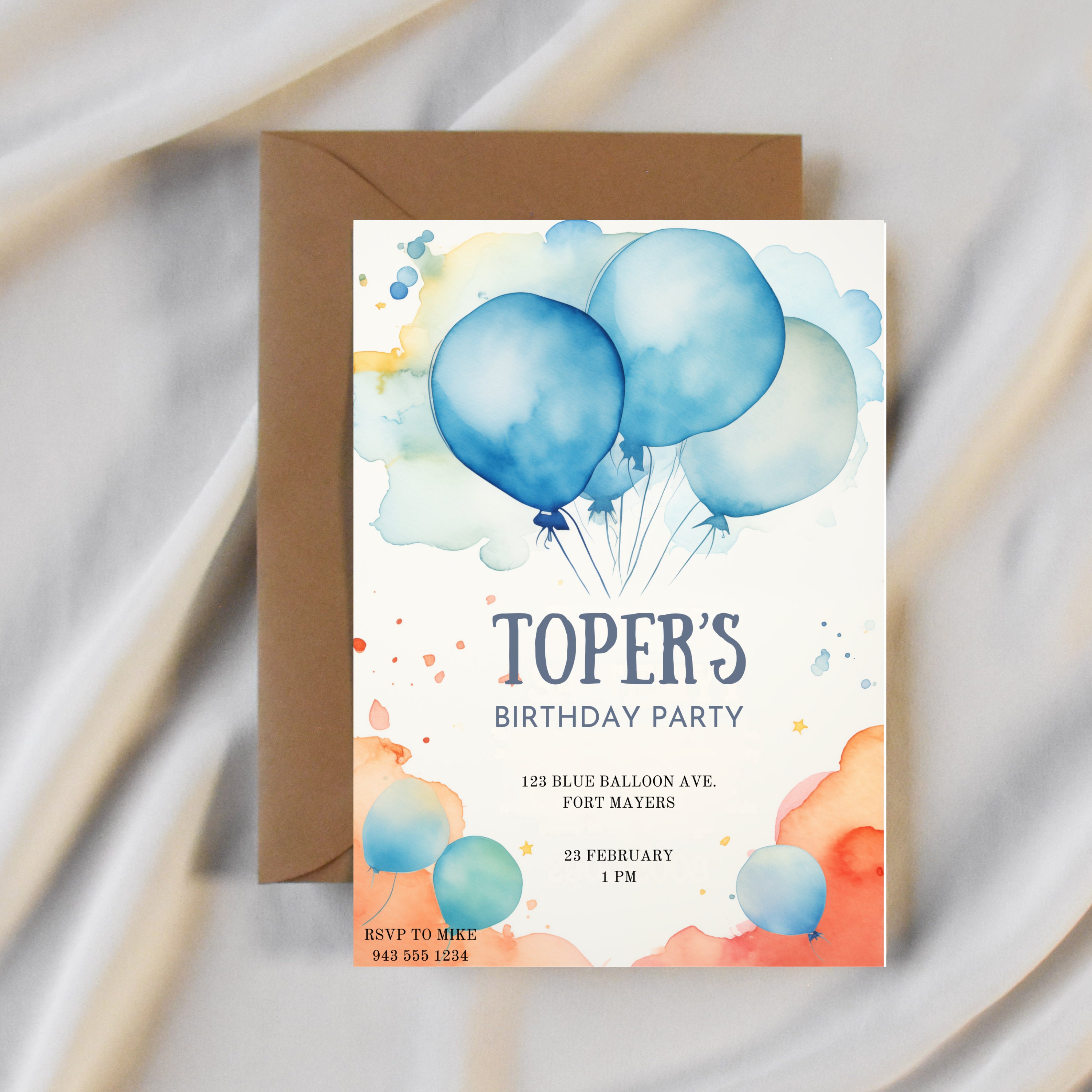 Watercolor Balloons Birthday Invitation Template (digital Canva ...