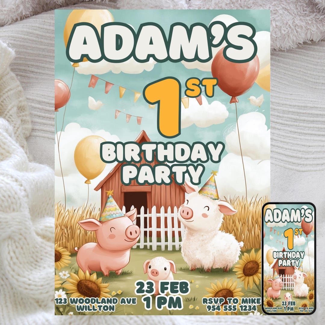 Farm Birthday Invitation: Barnyard Animals Party (digital Template) - Etsy