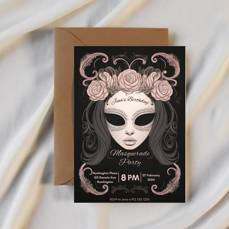 Editable Masquerade Birthday Party Invitation, Luxury Birthday Invite ...