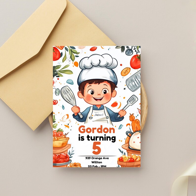 Editable Kids Cooking Birthday Invitation, Chef Party Invite, Baking ...