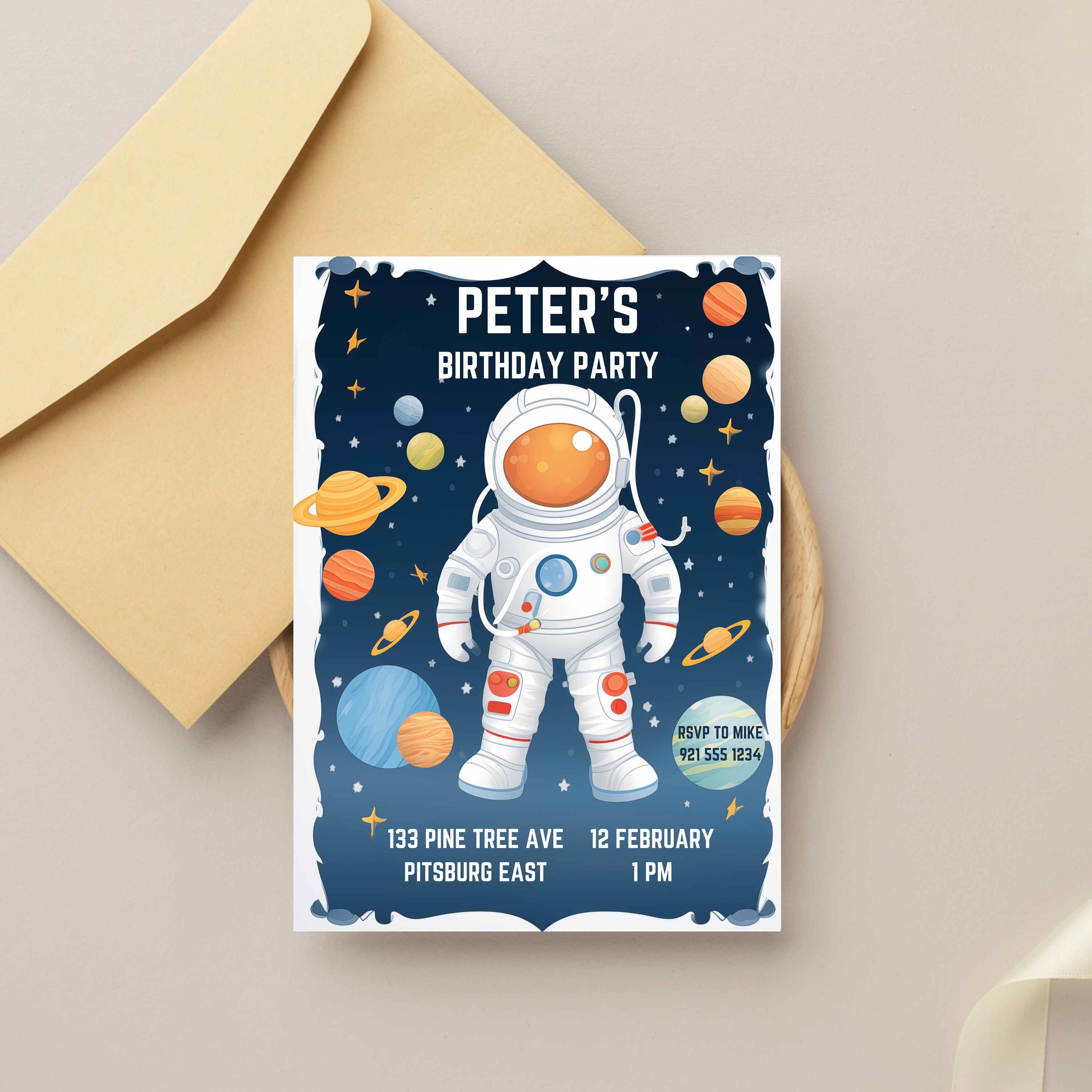 Astronaut in Space Invitation Card, Space Birthday Party Invitation ...