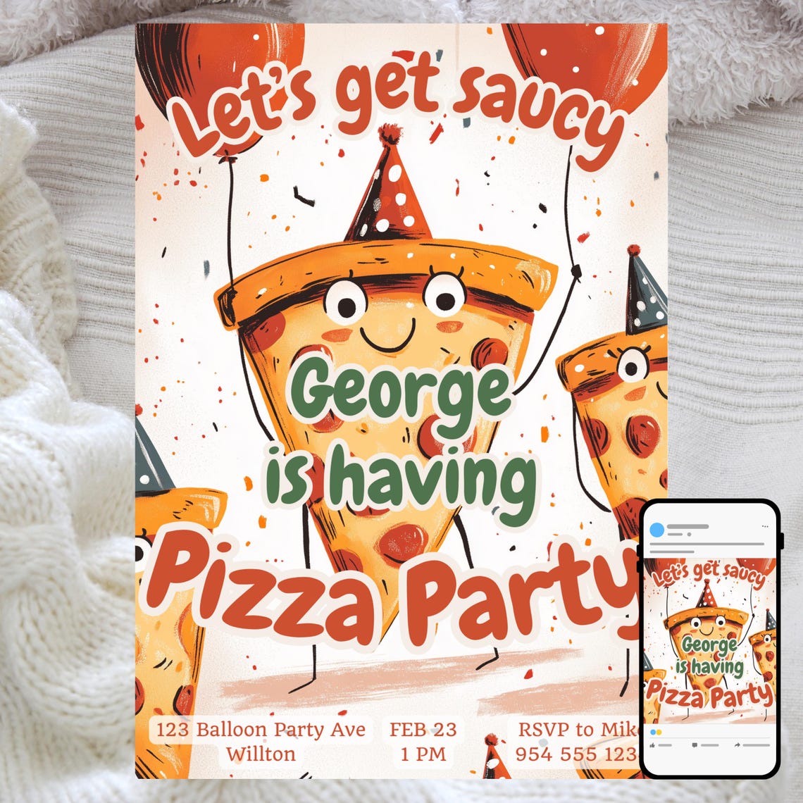 Pizza Party Invitation, Editable Digital Template, Fun and Festive ...