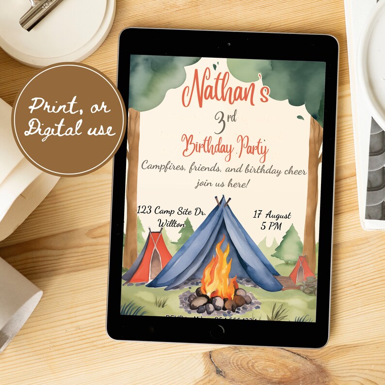 Camping Birthday Invitation: S'mores Campfire Party (digital Download ...