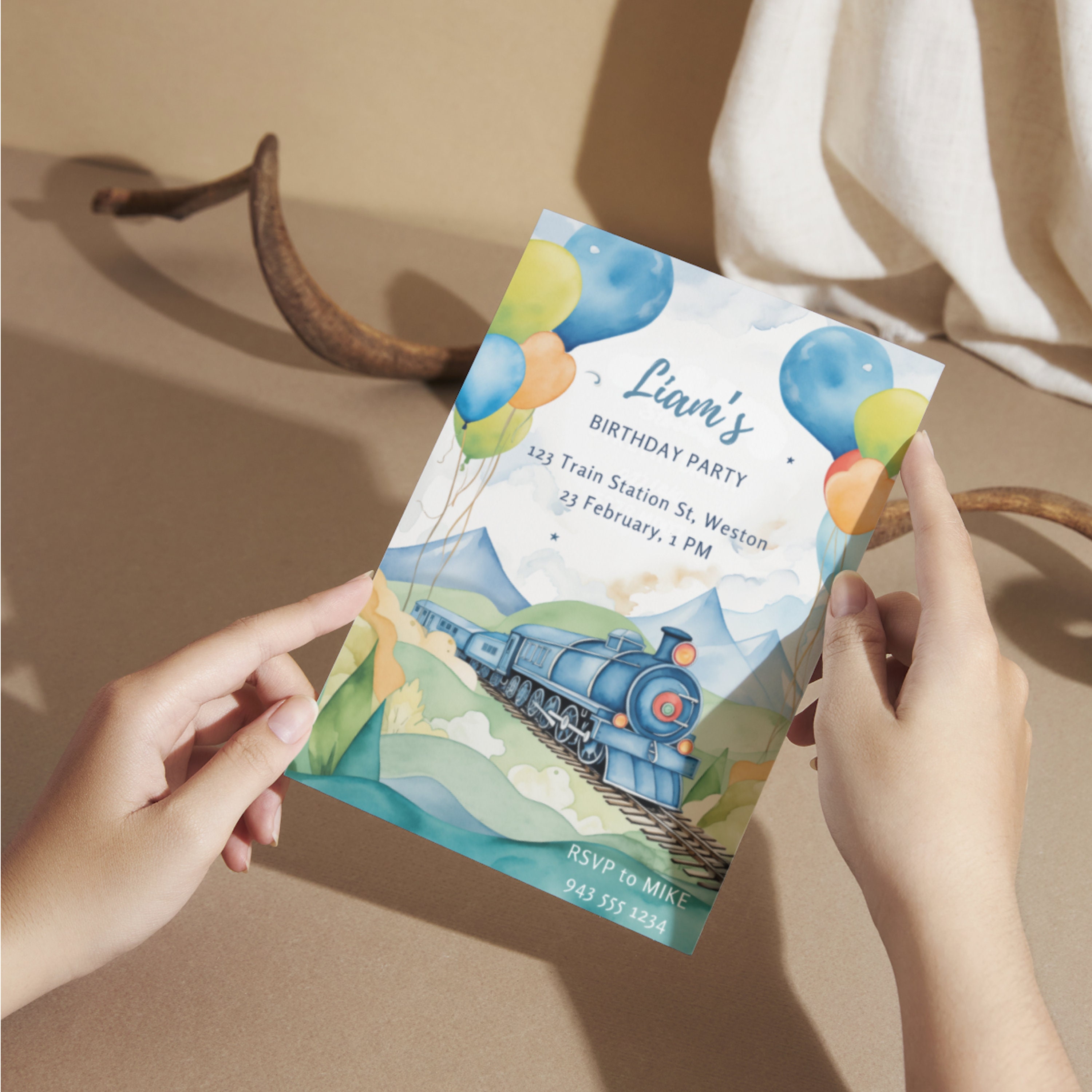 Watercolor Train Theme Birthday Party Invite, Chugga Train Invite ...