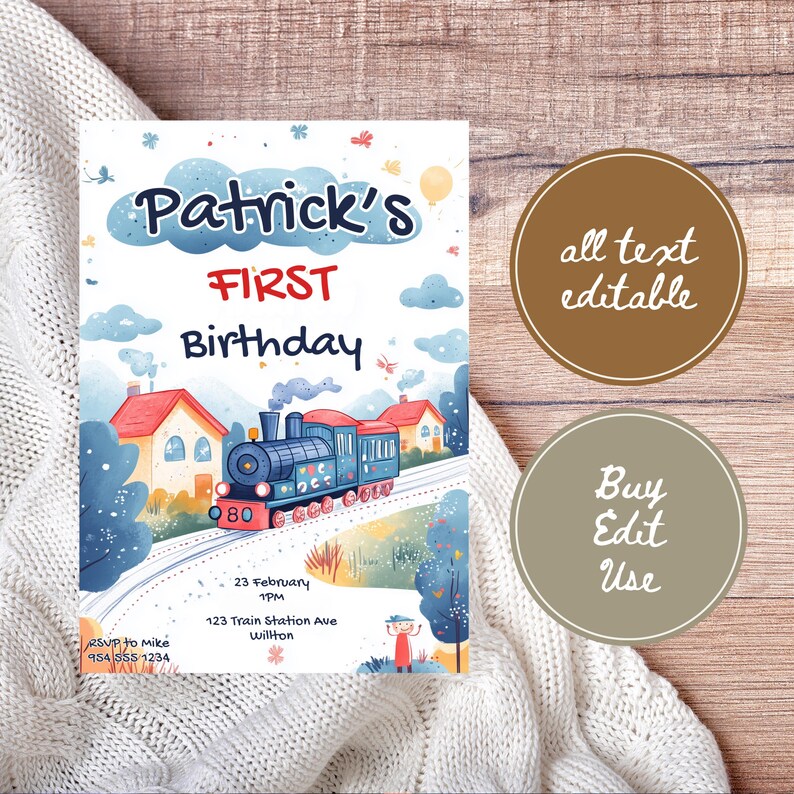 Choo Choo Train Birthday Invitation, Editable Train Party Invite, All ...