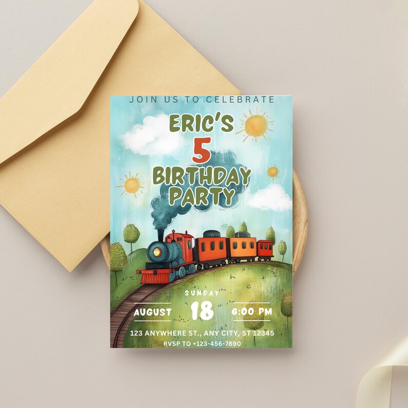 Train Birthday Invitation, Cute Railroad Party for Kids, Editable ...
