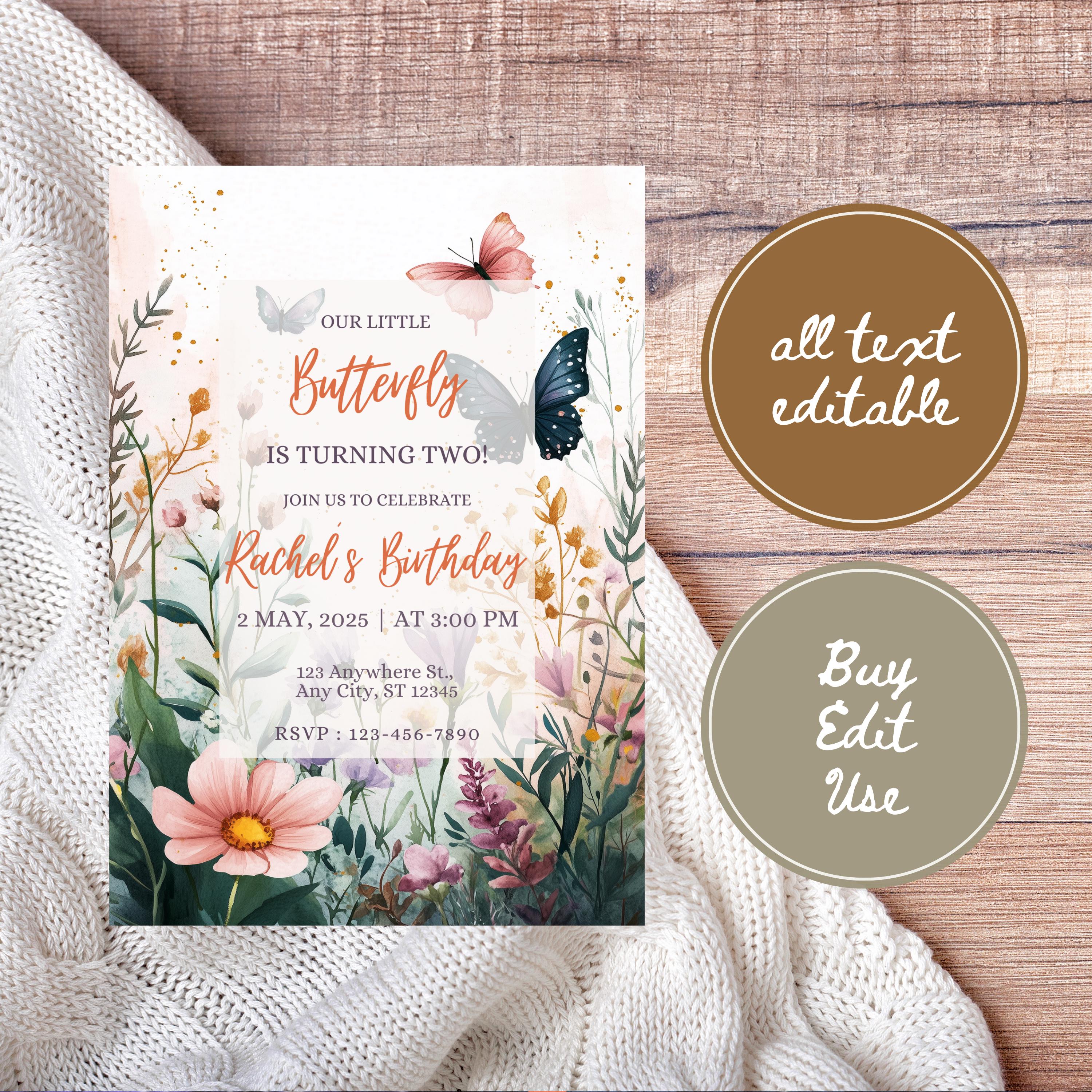 Butterfly Meadow Birthday Invitation: Spring Wildflower Theme (digital ...