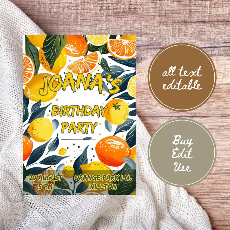 Editable Lemon Birthday Invitation, Sunshine Citrus Party Invite ...