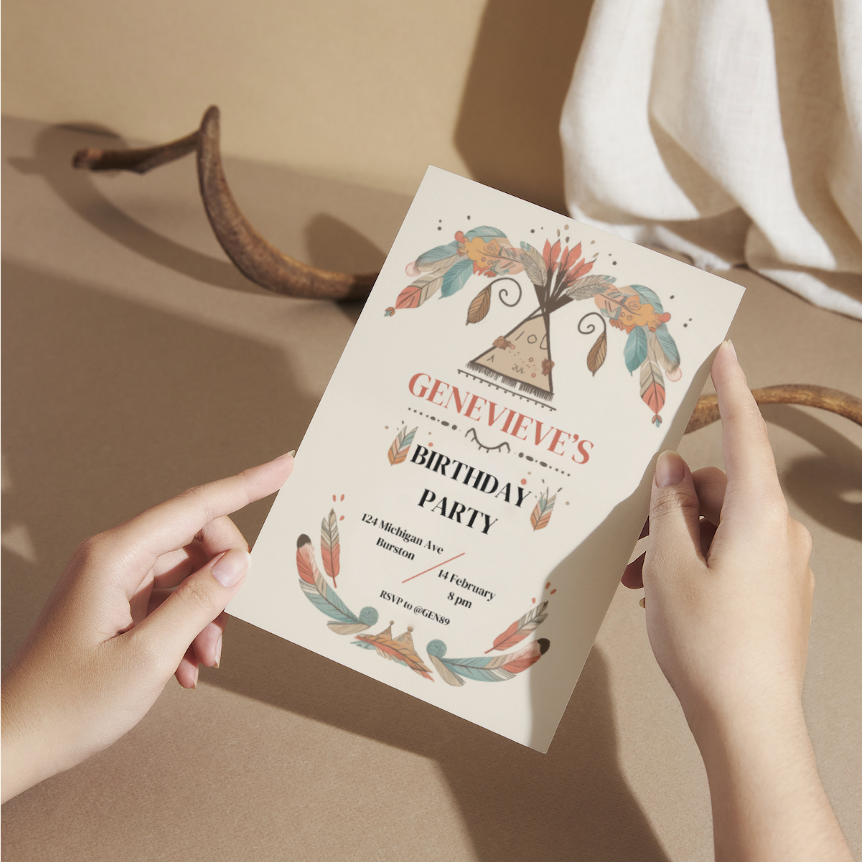 Editable Boho Birthday Invitation: Neutral Colors, Fun Design (canva ...