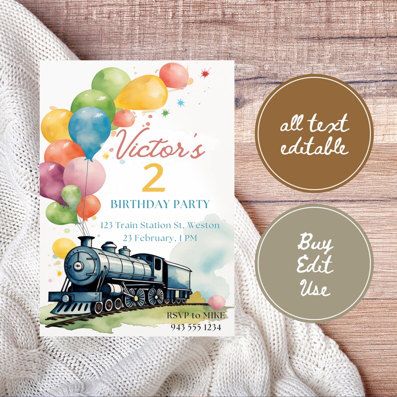 Train Themed Birthday Invite Template, Train Birthday Invite, Engine ...