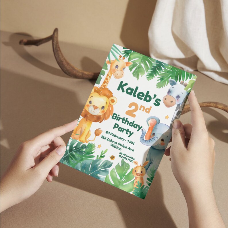 Editable Safari Birthday Invitation: Jungle Animals, Zoo Party ...