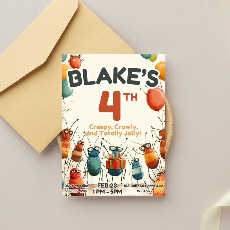 Bug Bash Birthday Invitation, Funny Kids Party, Editable Digital ...
