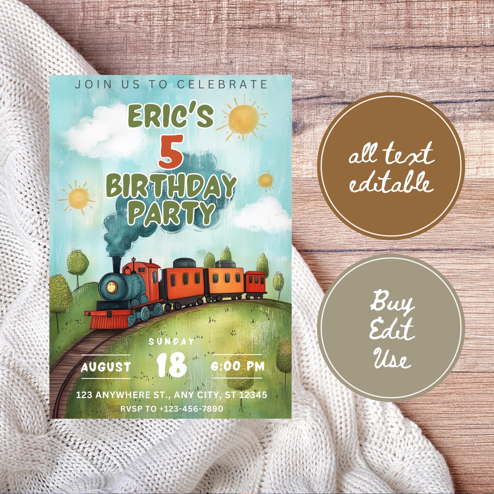 Train Birthday Invitation, Cute Railroad Party for Kids, Editable ...