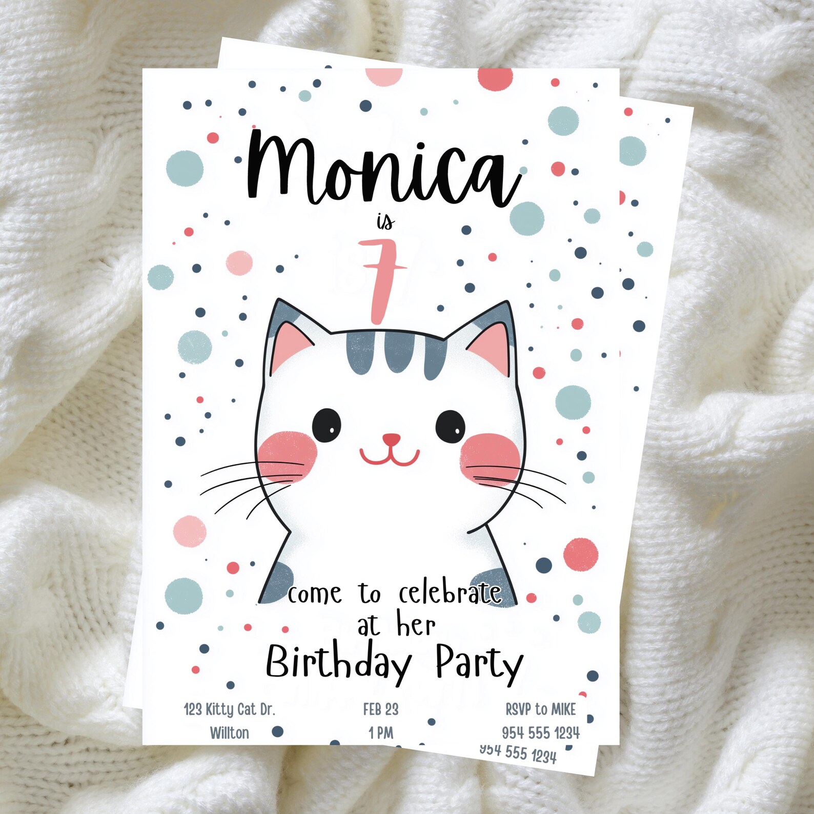 Editable Kawaii Kitty Cat Birthday Invitation: Pastel Kitten Party ...