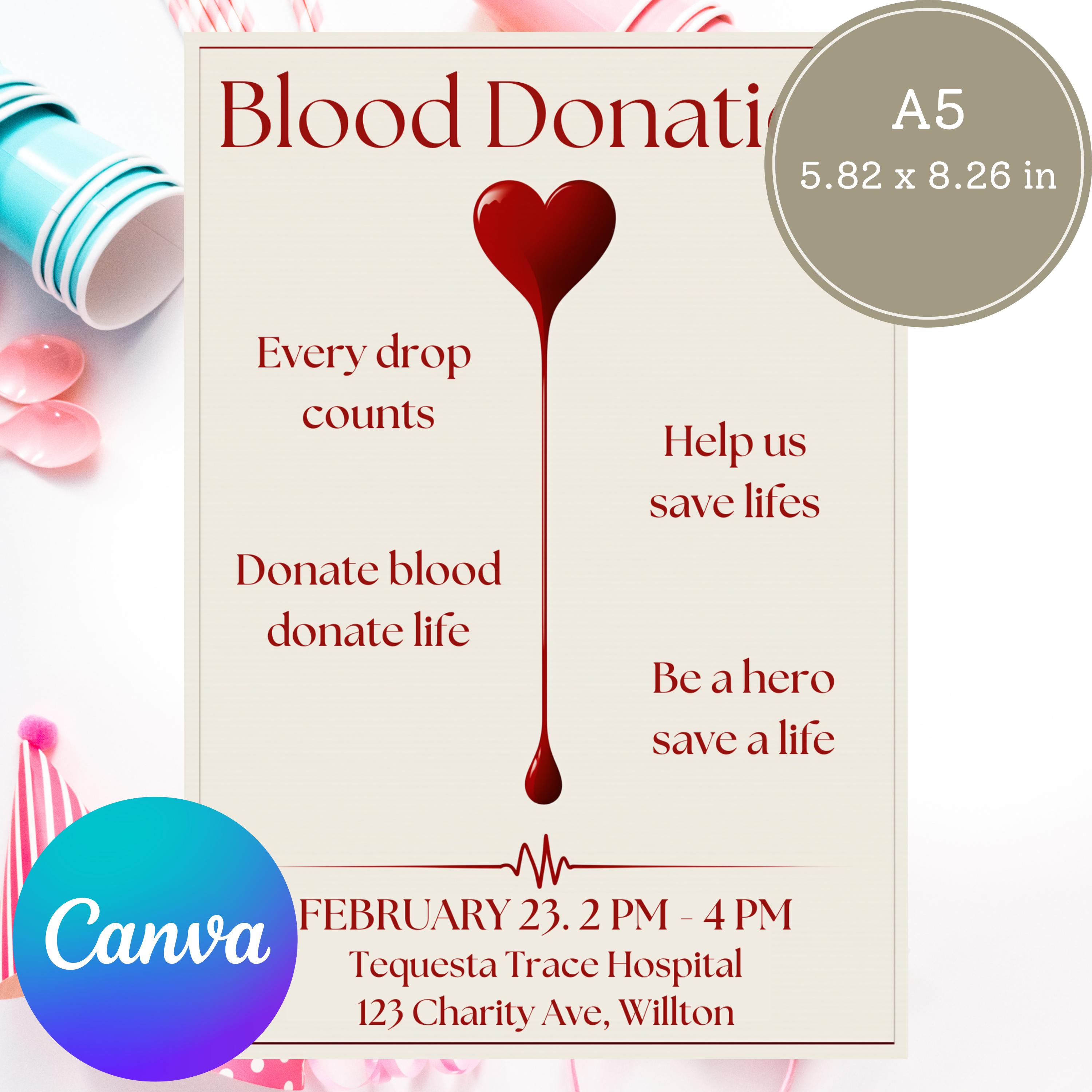 Blood Donation Drive Invitation, Editable Charity Event Template ...