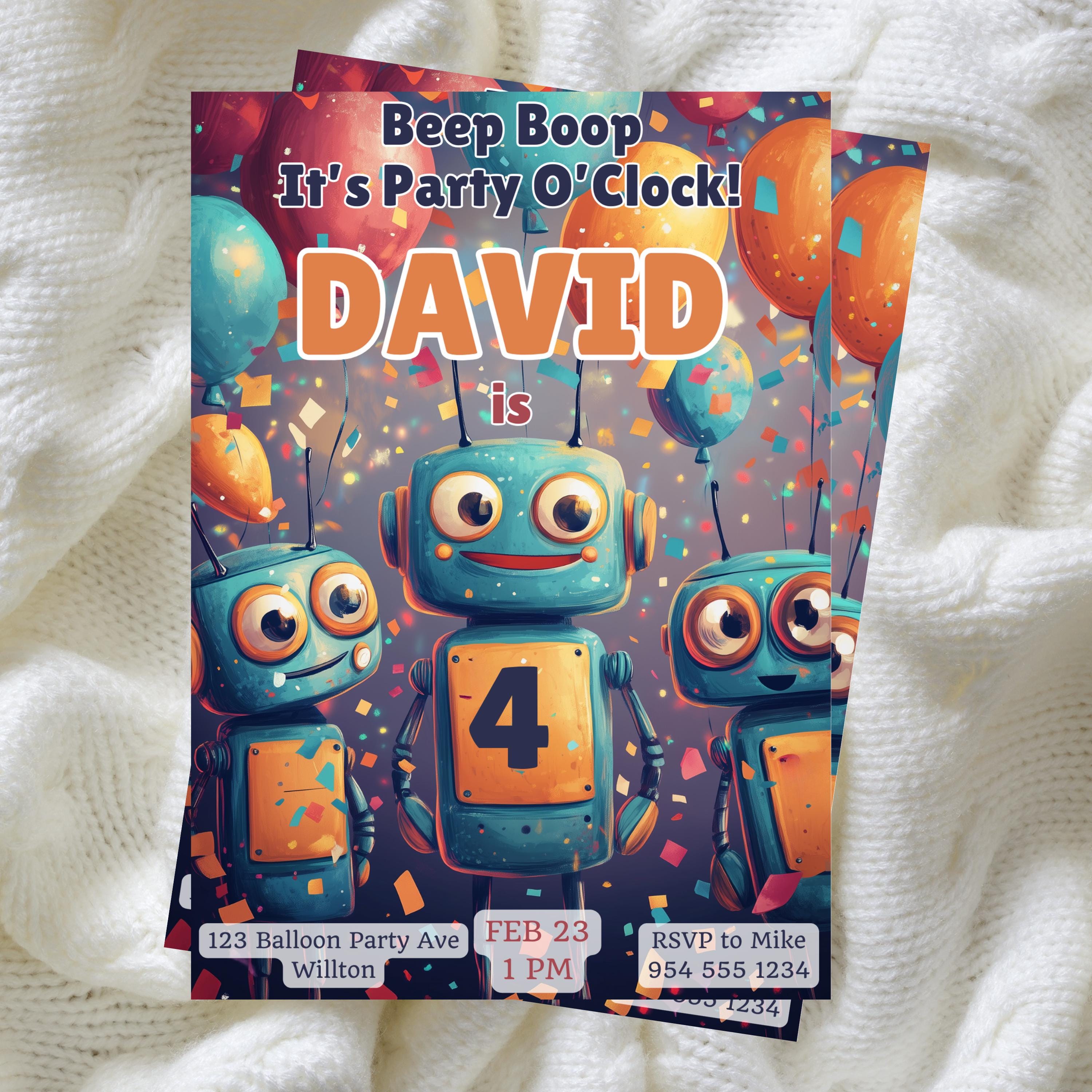 Funny Robot Birthday Invitation, Kids Party, Editable Digital Template ...