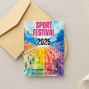 Sports Festival Invitation: Track and Field Event, Stadium Theme ...
