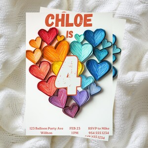 Cute Hearts Birthday Invitation, Paper Cut Design, Sweet Heart Party ...