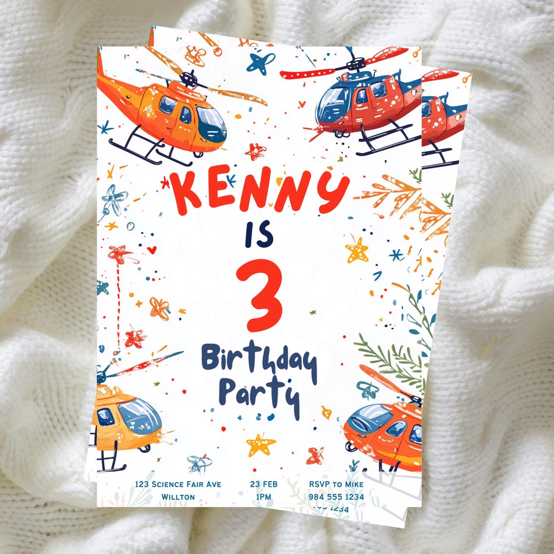 Helicopter Birthday Party Invitation: Sky Adventure Theme (editable ...