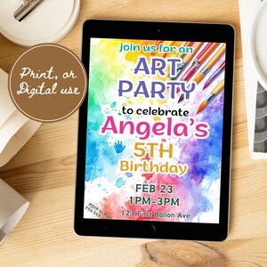 Art Birthday Invitation, Editable Artist Party Invite, Creative ...