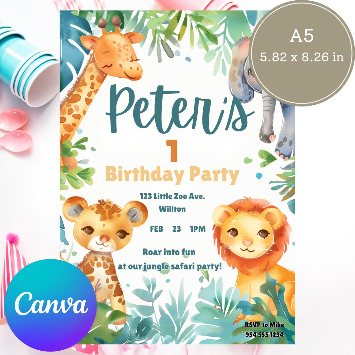 Wild Animals Birthday Invitation: Safari Zoo Party (canva Template ...