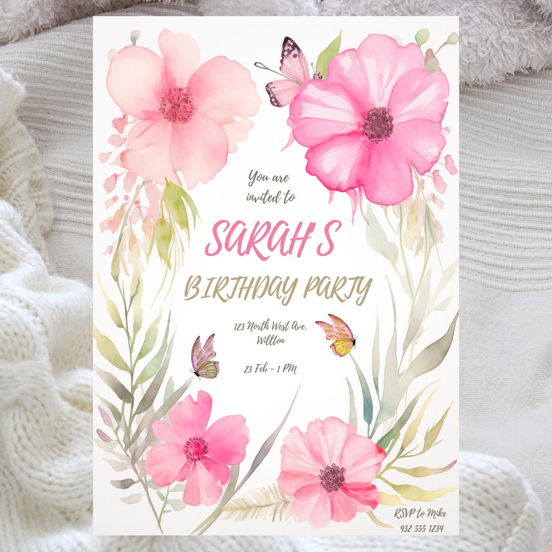 Floral Birthday Party Invitation, Boho Woman's Birthday Invite ...