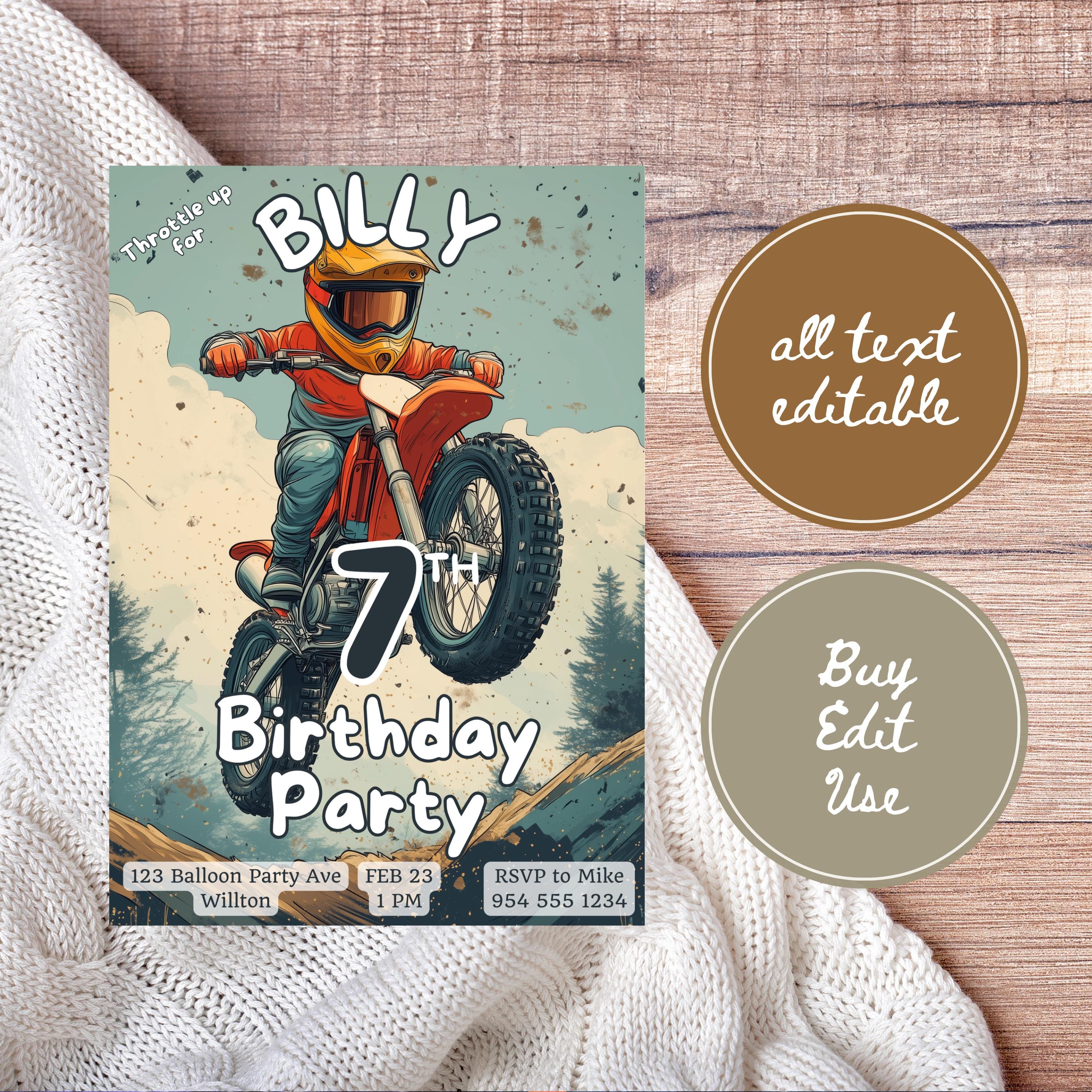 Dirt Bike Birthday Invitation: Off-road Adventure Party (editable Canva ...