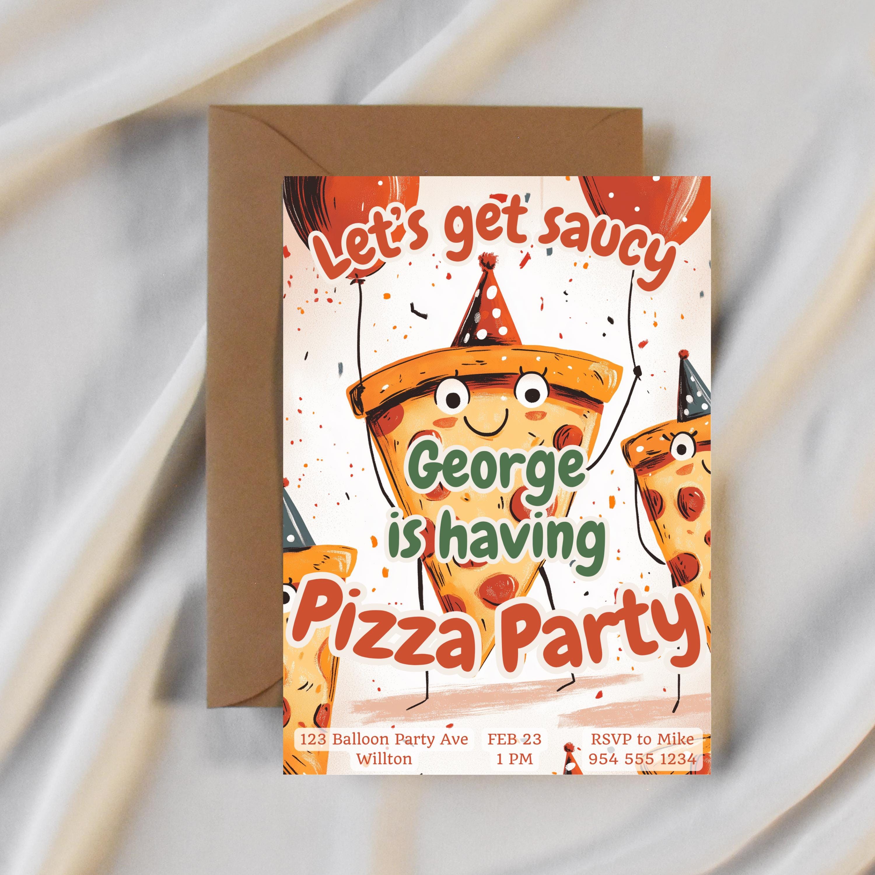 Pizza Party Invitation, Editable Digital Template, Fun and Festive ...