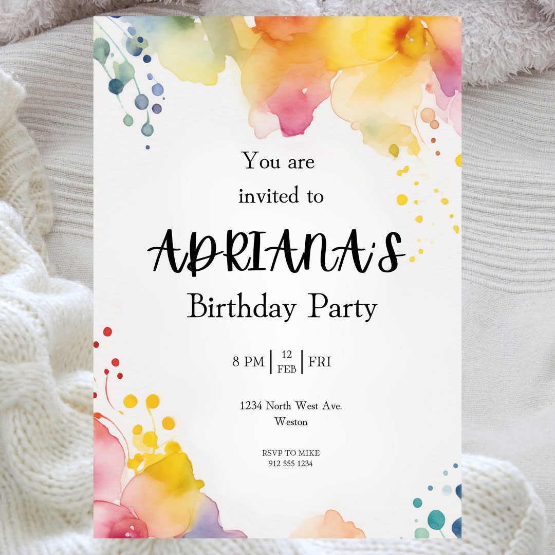 Aesthetic Editable Birthday Invitation, Colorful Stylish, Modern Canva ...