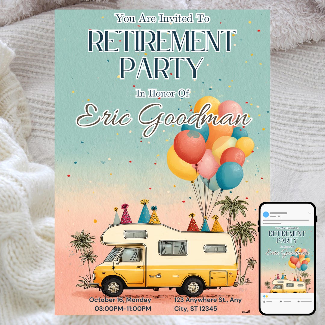 Camper Van Retirement Party Invitation: Editable Digital Template - Etsy