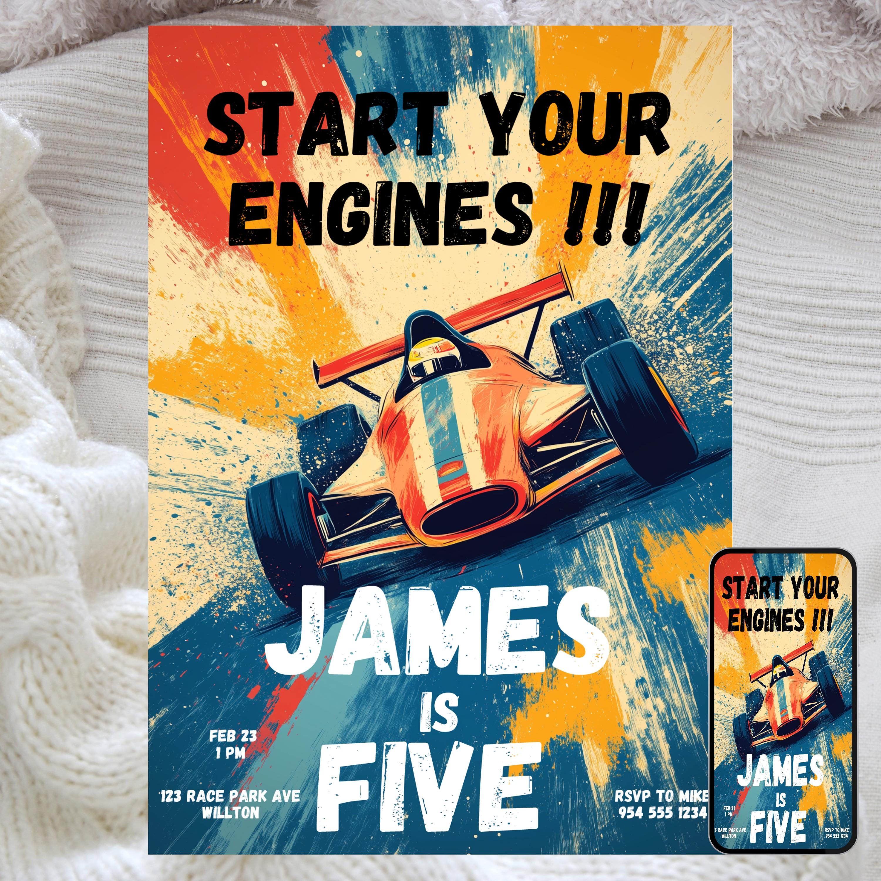 Race Car Birthday Invitation: Editable Race Track Party (digital ...