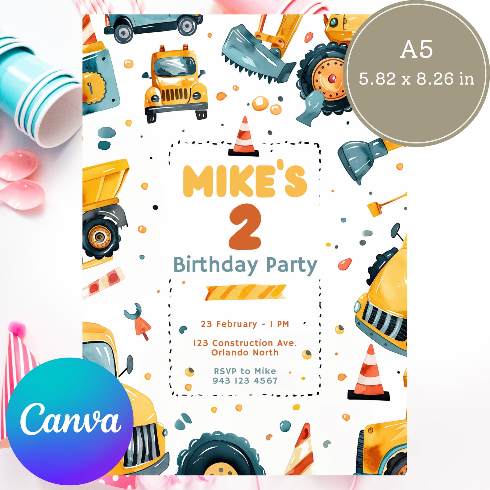 Construction Birthday Party Invitation Template Construction Truck